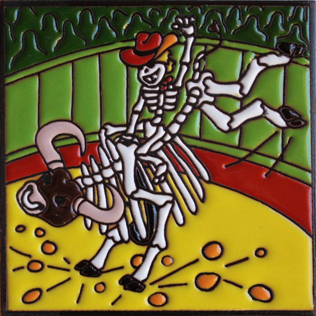 Bull Rider Day of the Dead Clay Tile - Etsy