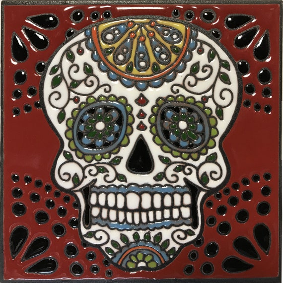 Traditional Day of the Dead Clay Tile - Etsy