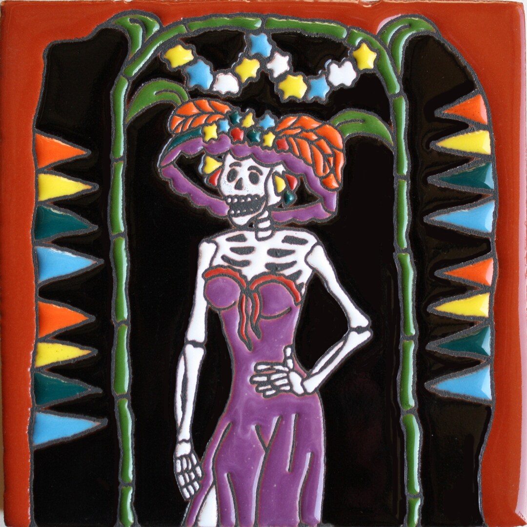 La Catrina Day of the Dead Clay Tile - Etsy