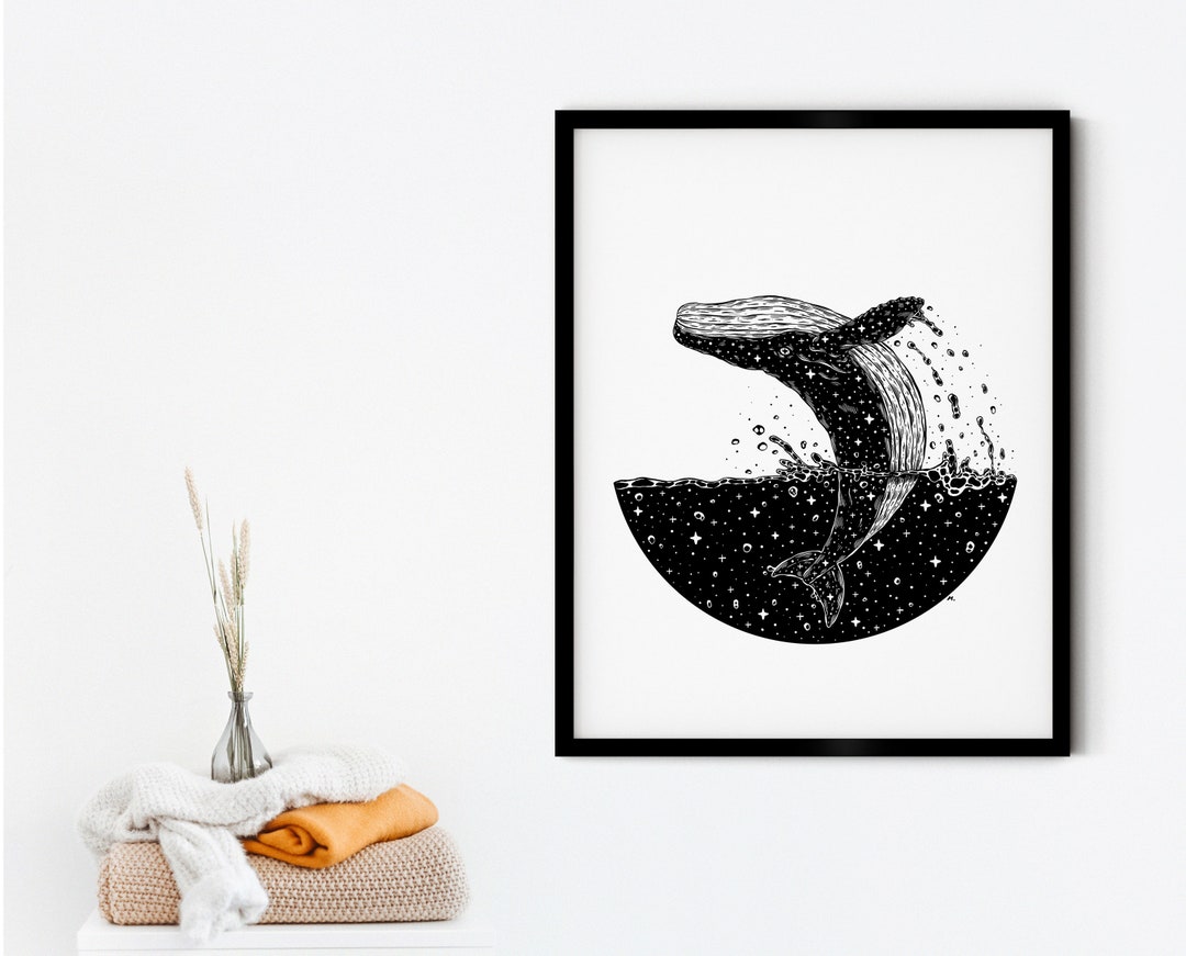 Whale Printable Wall Art: Black and White Humpback Whale Print for ...