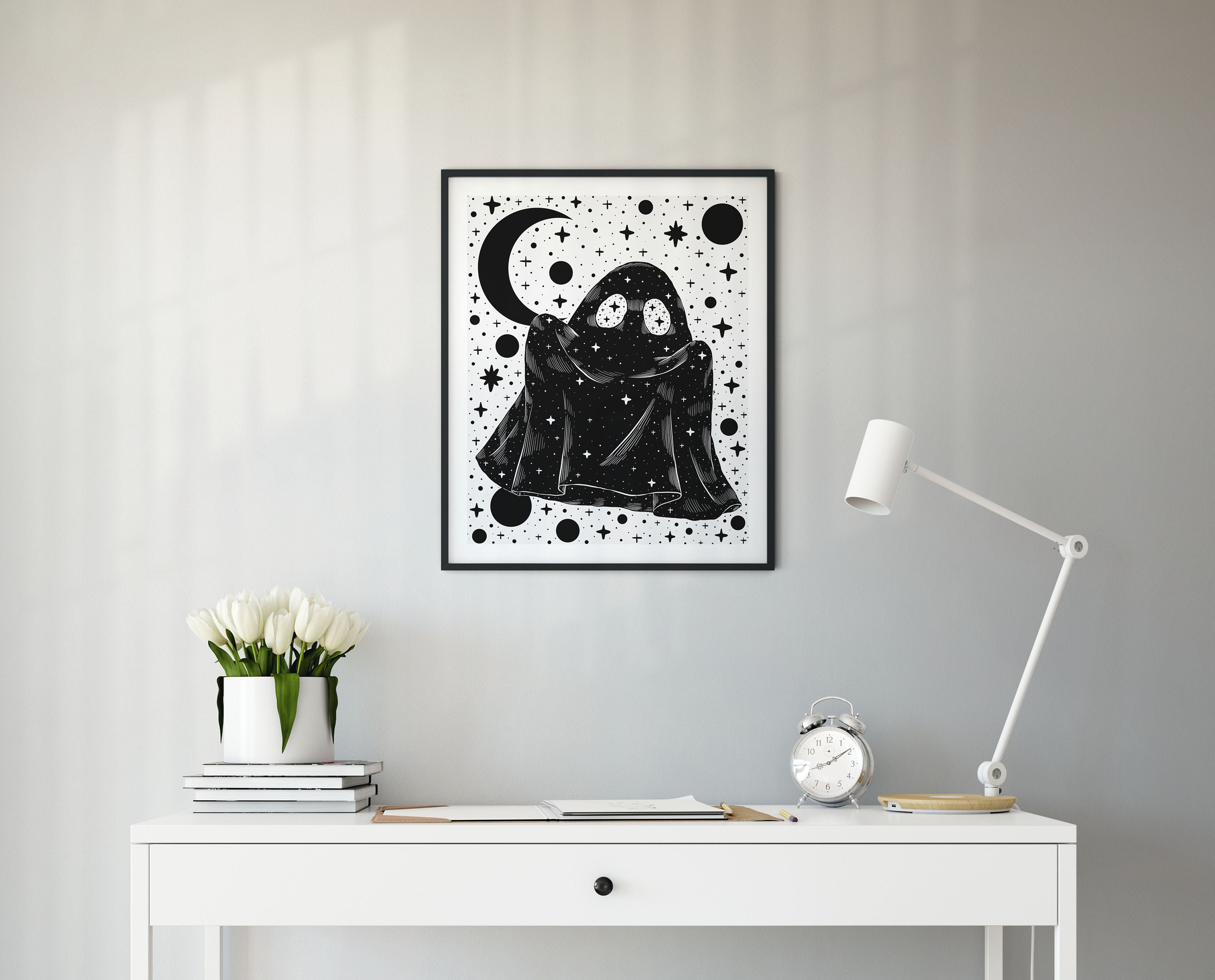 Monochrome Halloween Ghost Poster Spooky Ghost Printable Wall - Etsy