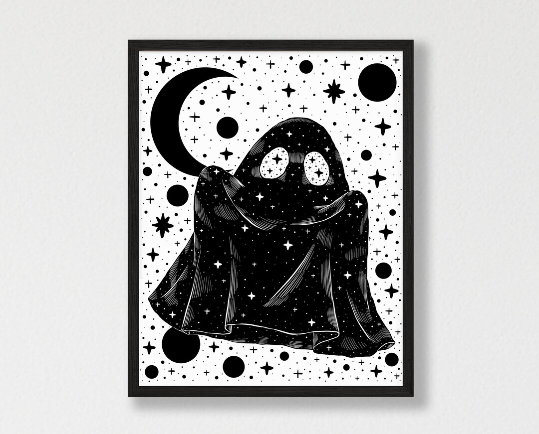 Monochrome Halloween Ghost Poster Spooky Ghost Printable Wall - Etsy