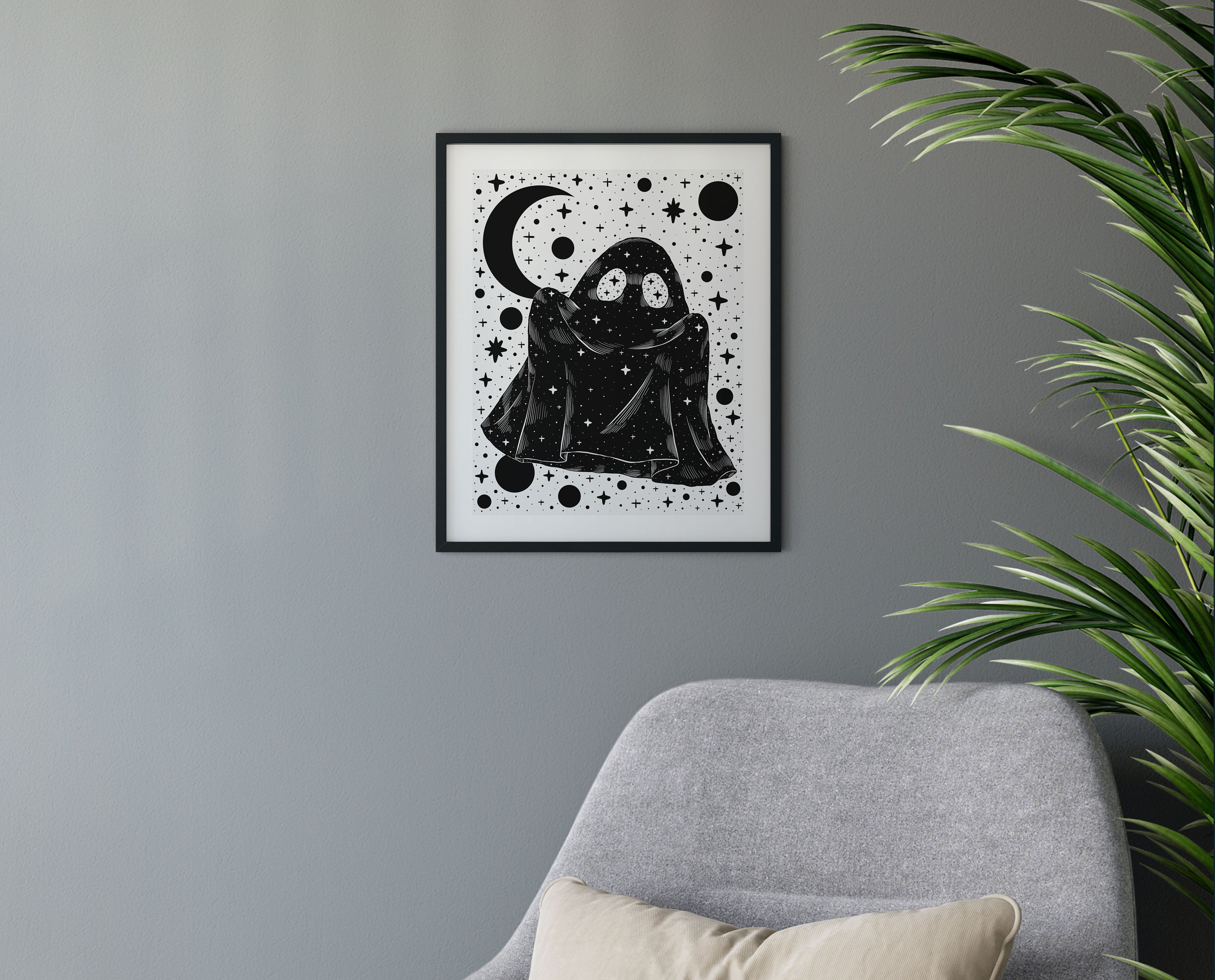 Monochrome Halloween Ghost Poster Spooky Ghost Printable Wall - Etsy