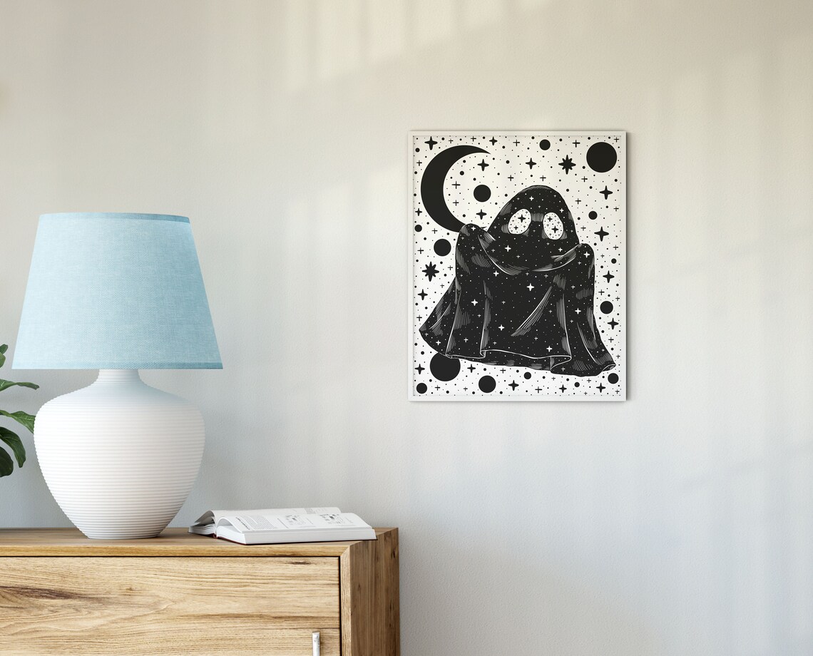 Monochrome Halloween Ghost Poster Spooky Ghost Printable Wall - Etsy