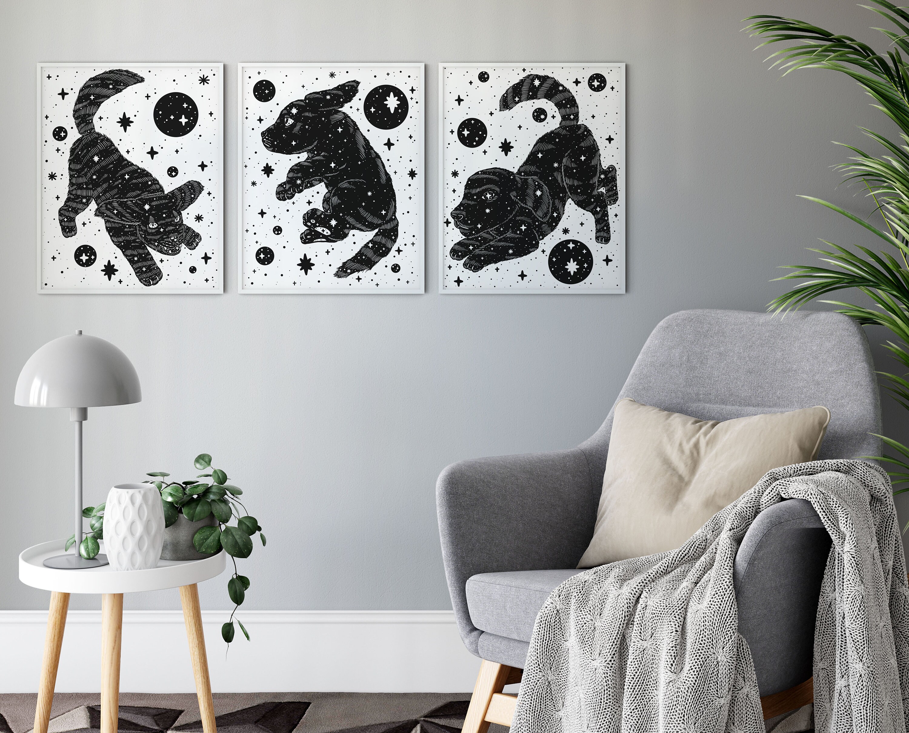 Set of 3 Black Dog Aesthetic Posters Dog Printable Wall Art | Etsy