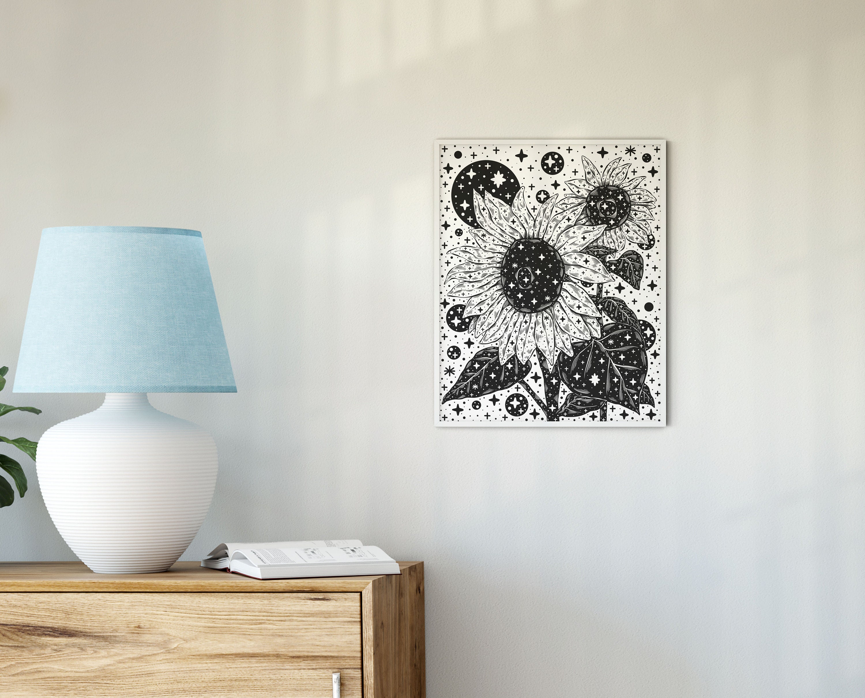 Monochrome Sunflower Poster, Printable Sunflower Wall Art, Black and ...