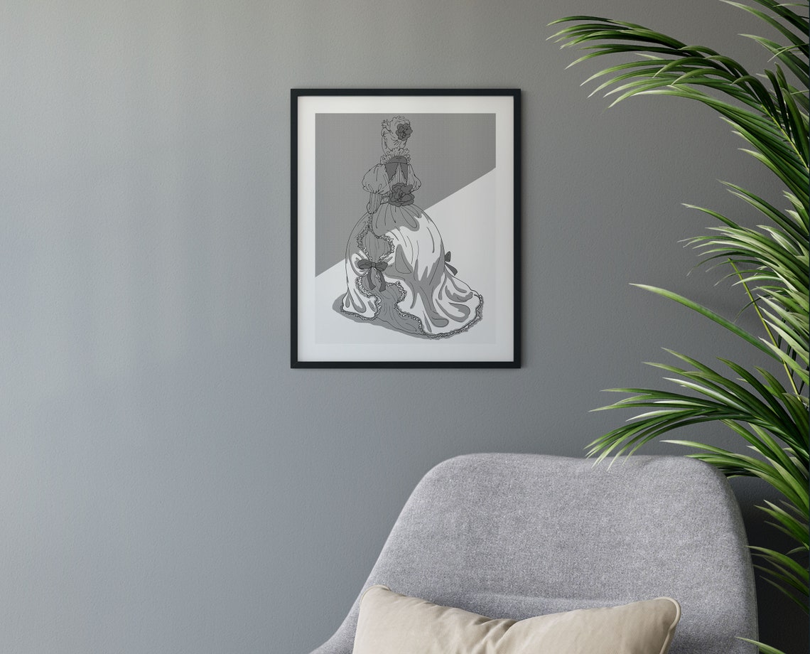 Rococo Dress Fashion Wall Art Black and White Art Monochrome | Etsy