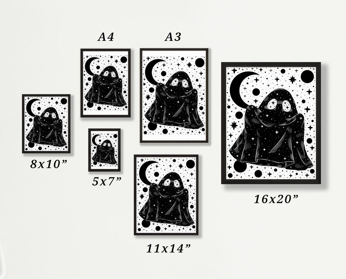 Monochrome Halloween Ghost Poster Spooky Ghost Printable Wall - Etsy