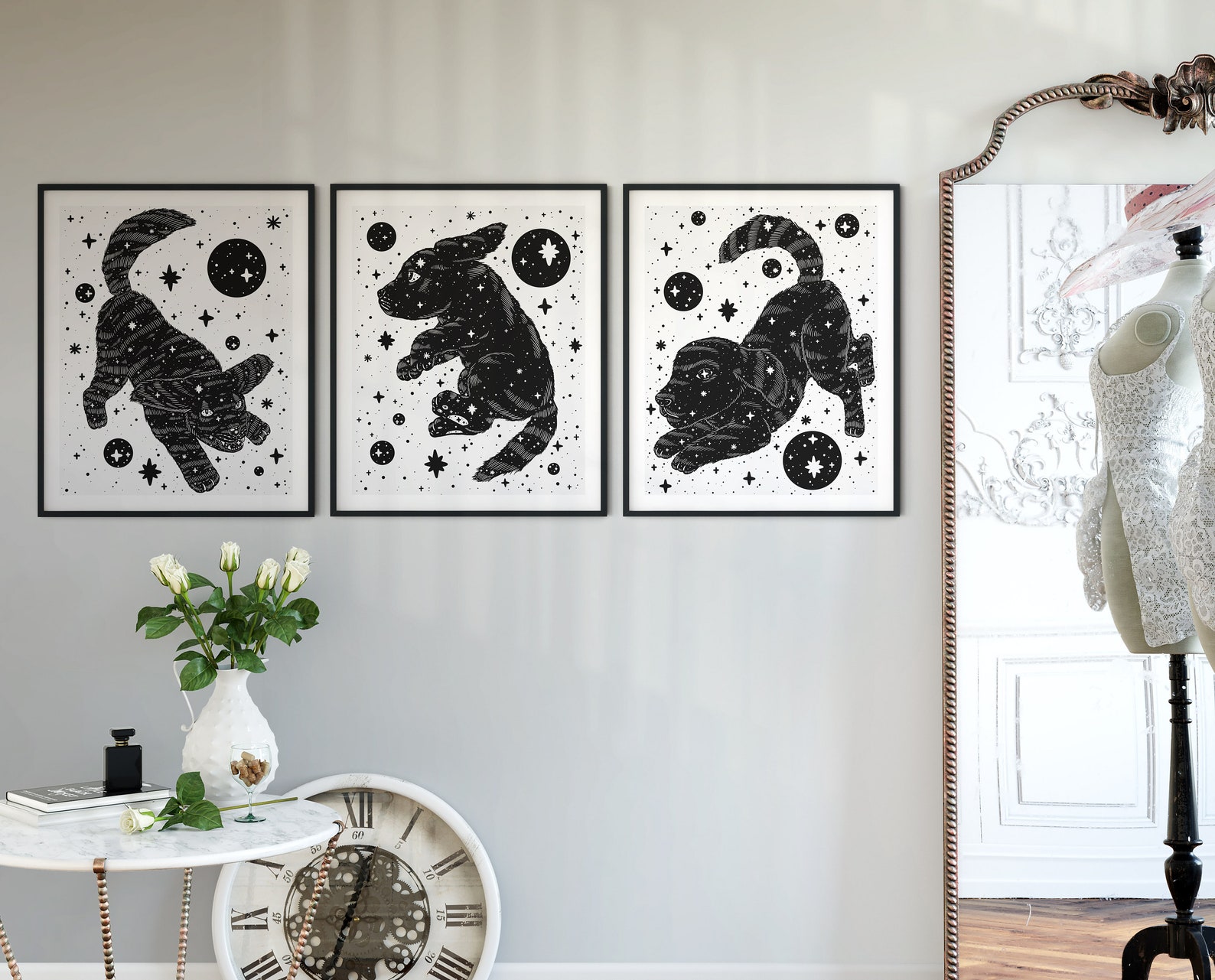 Set of 3 Black Dog Aesthetic Posters Dog Printable Wall Art - Etsy