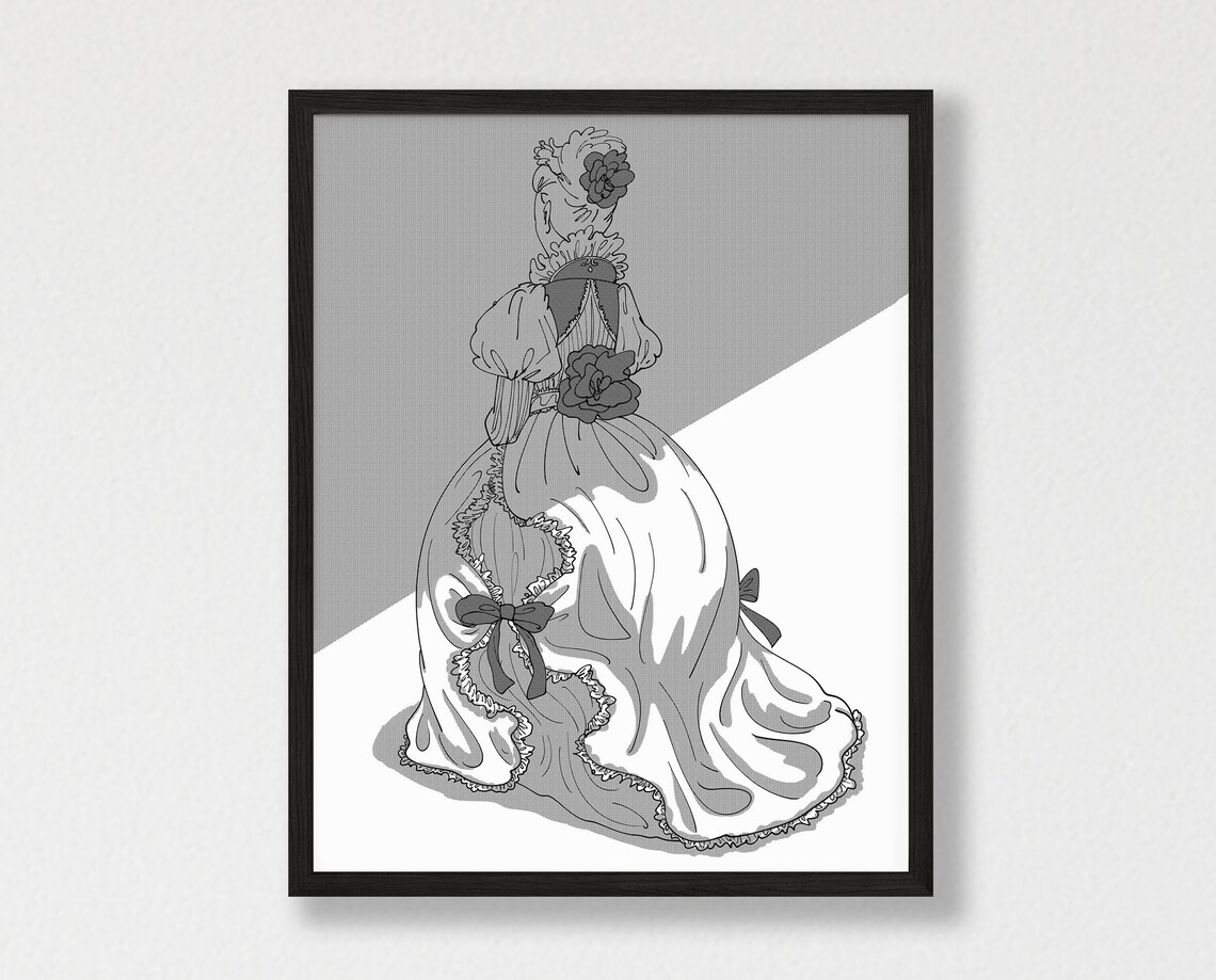 Rococo Dress Fashion Wall Art Black and White Art Monochrome | Etsy