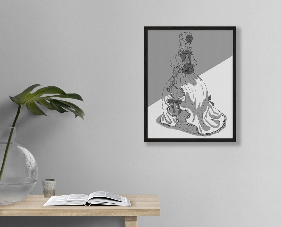 Rococo Dress Fashion Wall Art Black and White Art Monochrome | Etsy