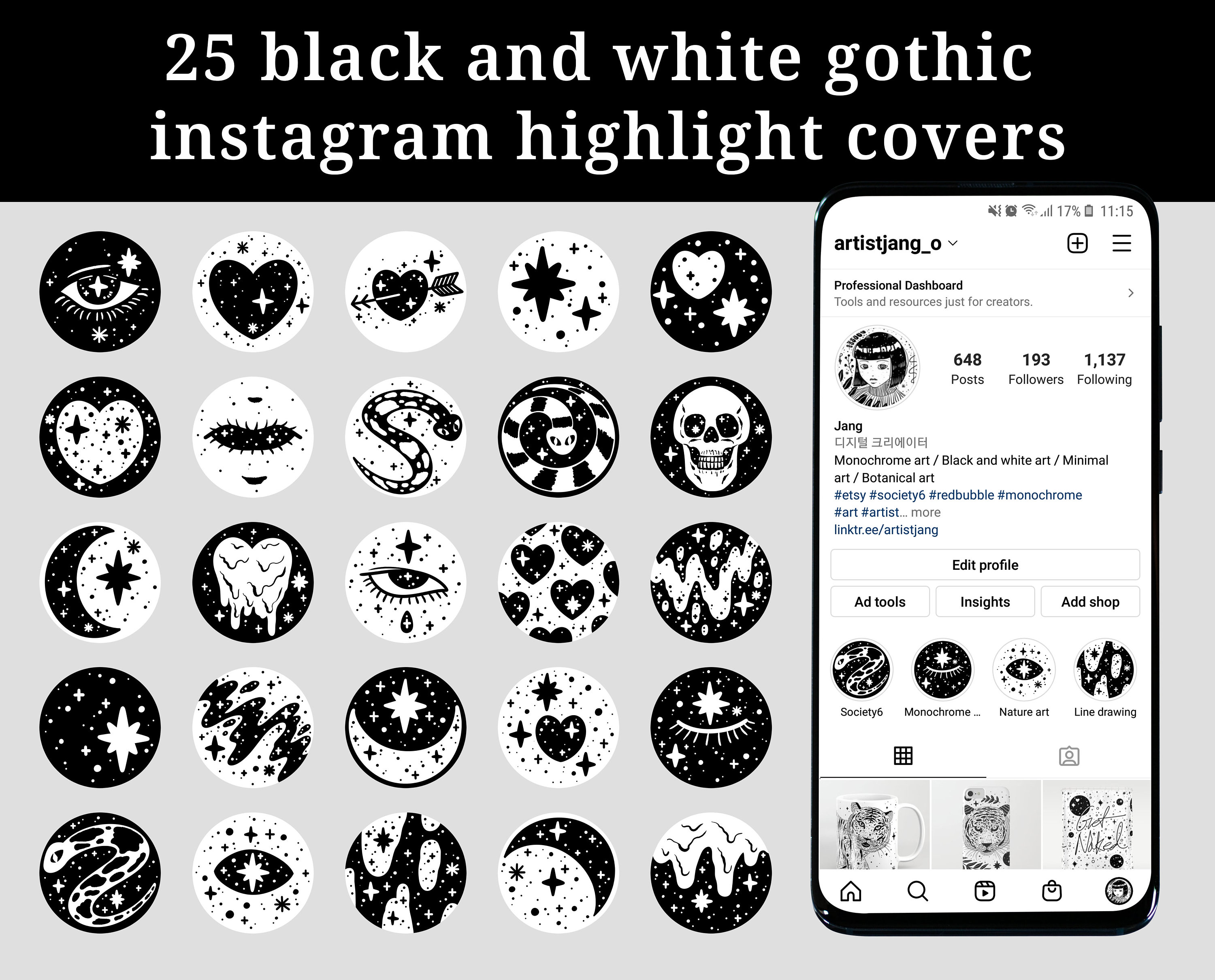 25 Black and White Gothic Instagram Highlight Covers, Monochrome ...