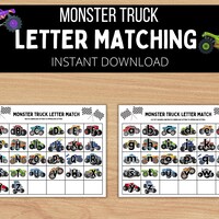 Monster Truck Letter Matching Game, Preschool Monster Truck Printable ...