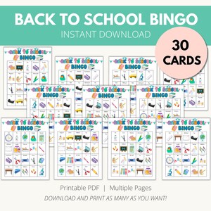 Back to School Bingo Game, 30 Printable Bingo Cards, First Day of ...