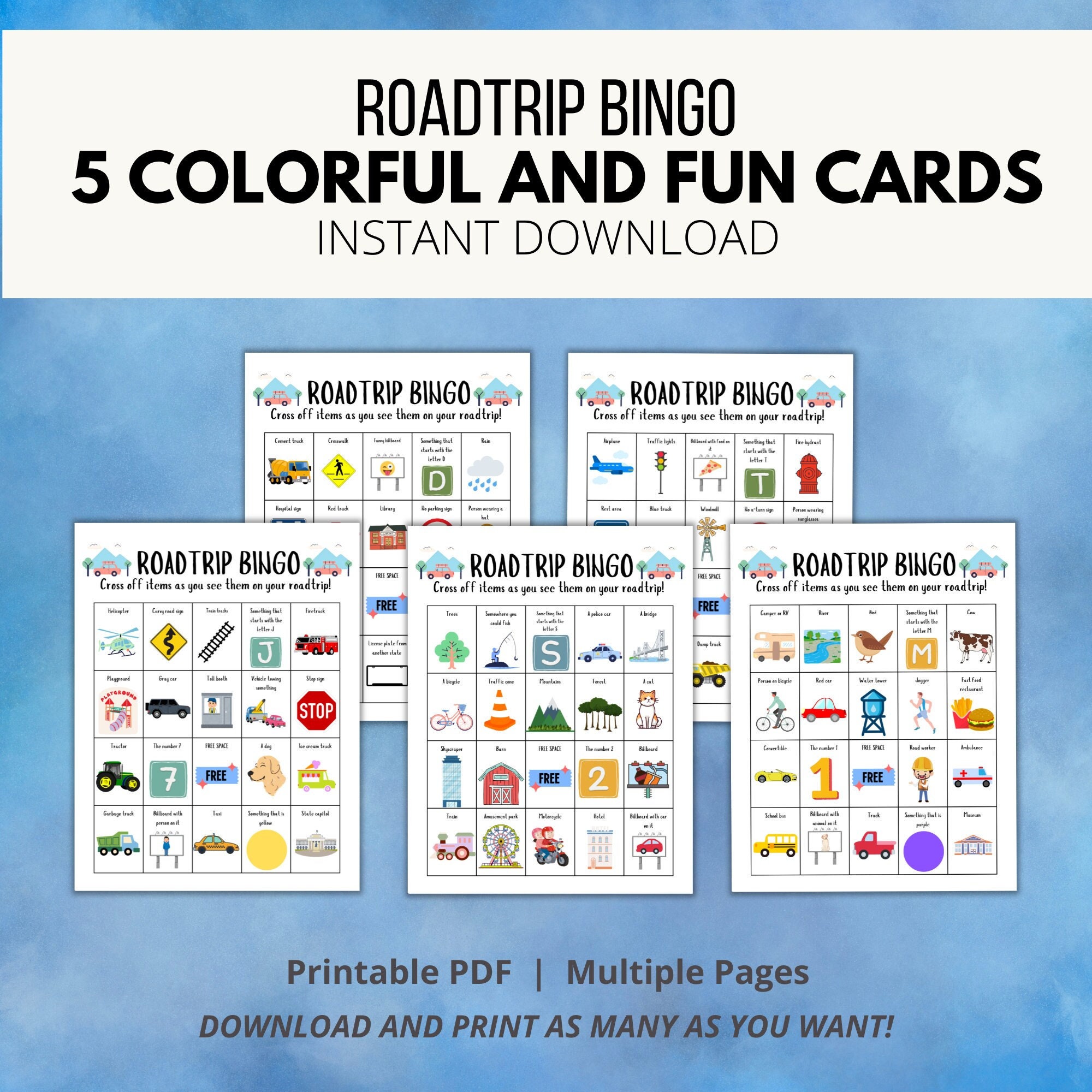 Road Trip Bingo, Printable Bingo Cards, Scavenger Hunt for Kids, Road ...