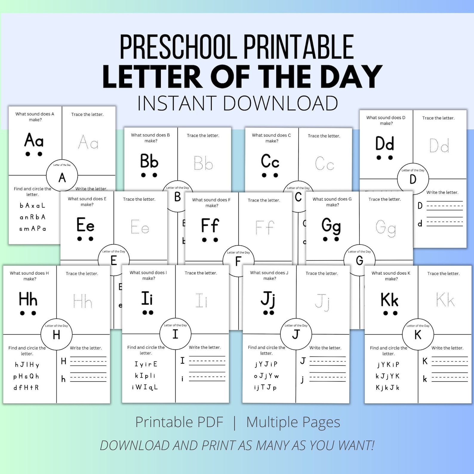 Letter of the Day Worksheets for Preschool, Homeschool Alphabet ...