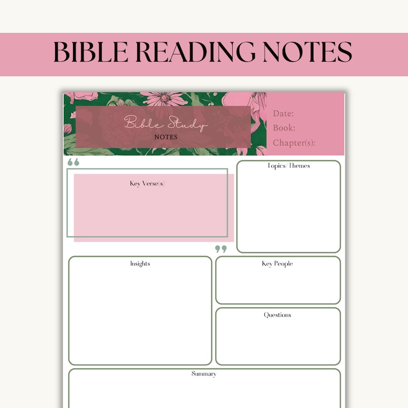 Bible Study Notes Printable, Bible Chapter Summary Template, Printable ...