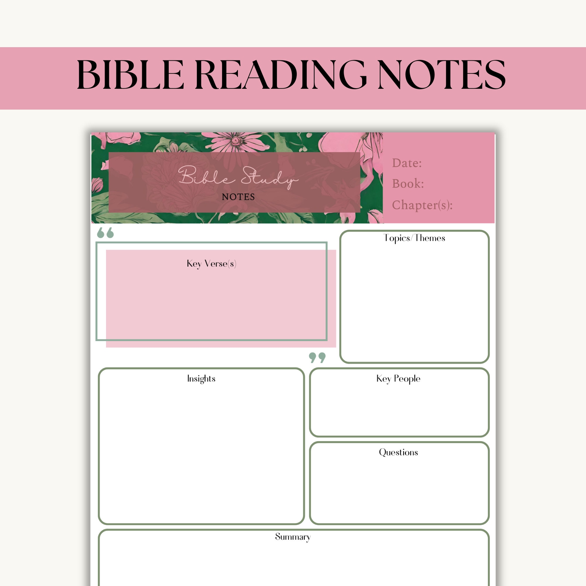 Bible Study Notes Printable, Bible Chapter Summary Template, Printable ...