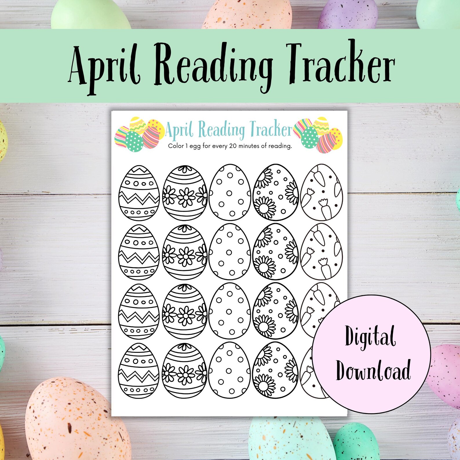 Printable Easter Reading Tracker for Kids, April Reading Log With ...