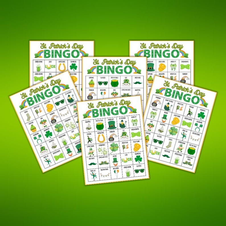 St. Patrick's Day Bingo, 30 St. Patrick's Day Bingo Cards, St. Patrick ...
