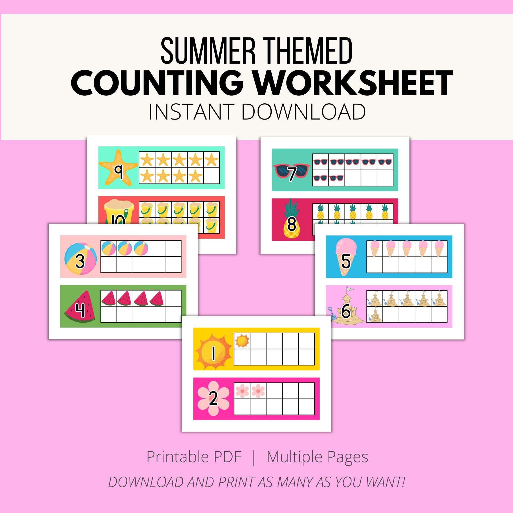 Printable Summer Themed Counting Activity for Preschoolers, Counting ...