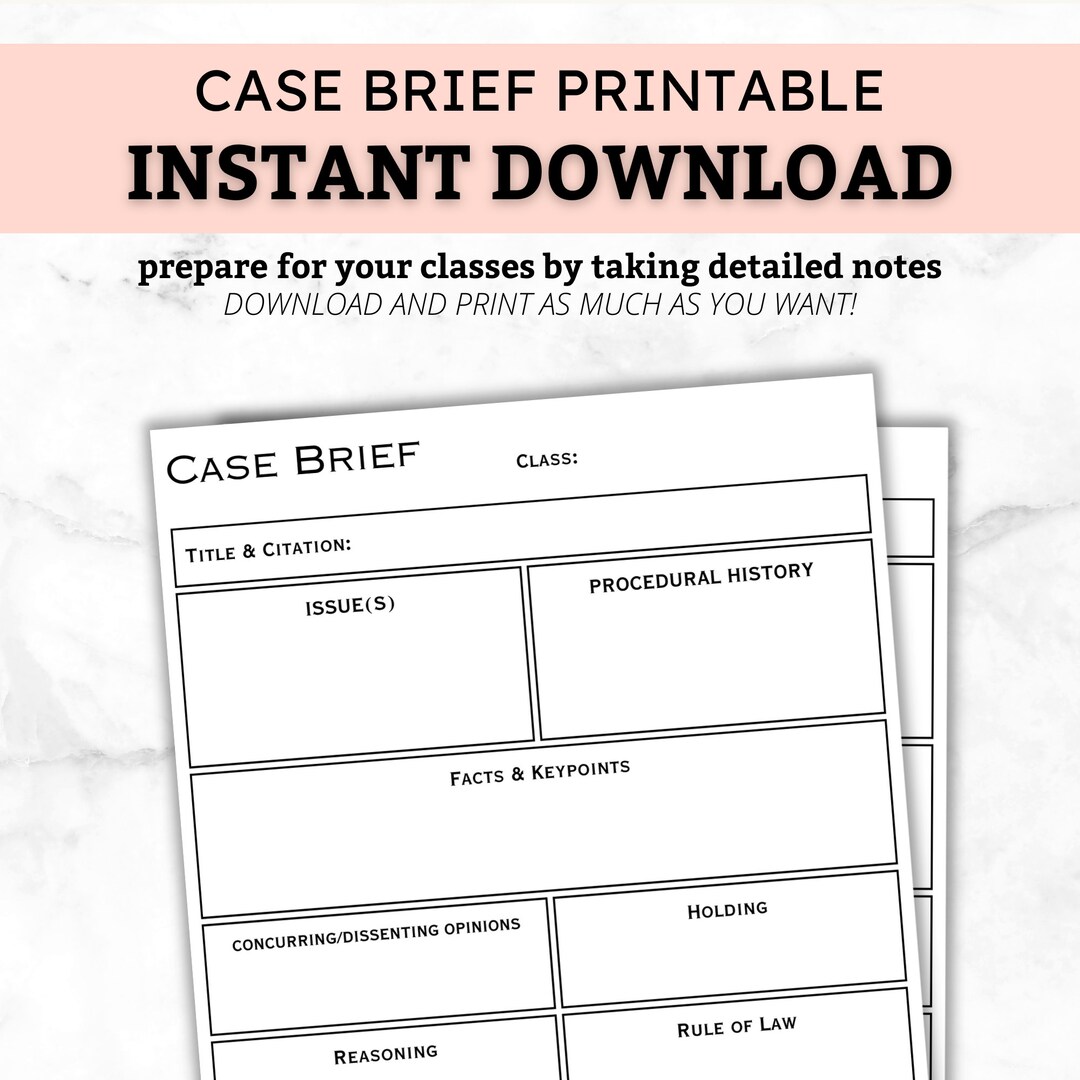 Law School Case Brief Printable, Case Brief Notes Template, 1L PDF ...