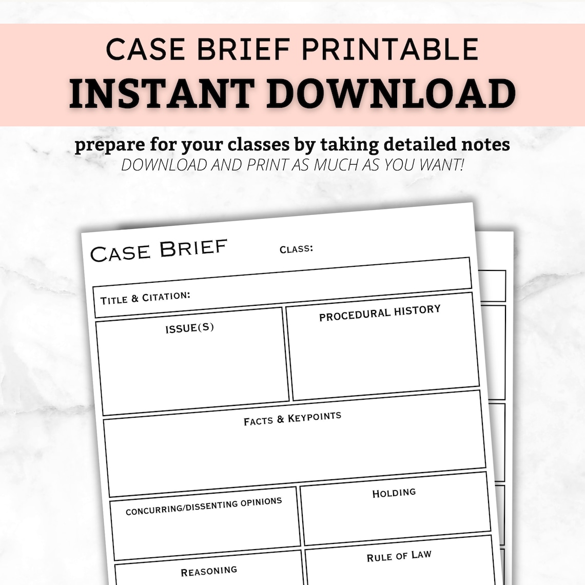 Law School Case Brief Printable, Case Brief Notes Template, 1L PDF ...
