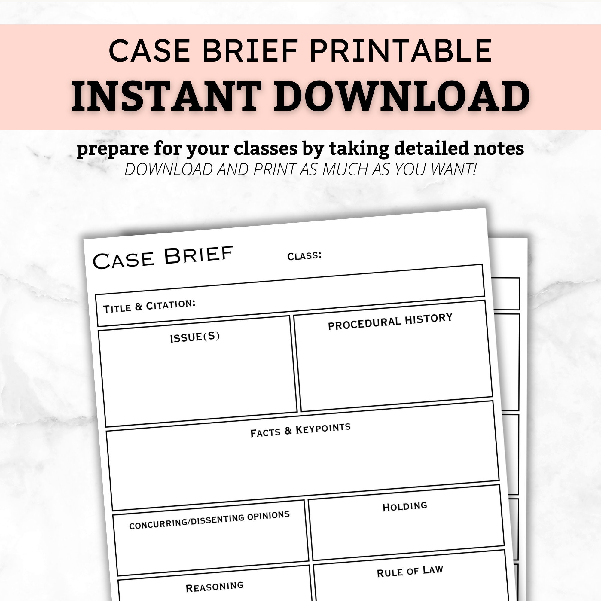Law School Case Brief Printable, Case Brief Notes Template, 1L PDF ...