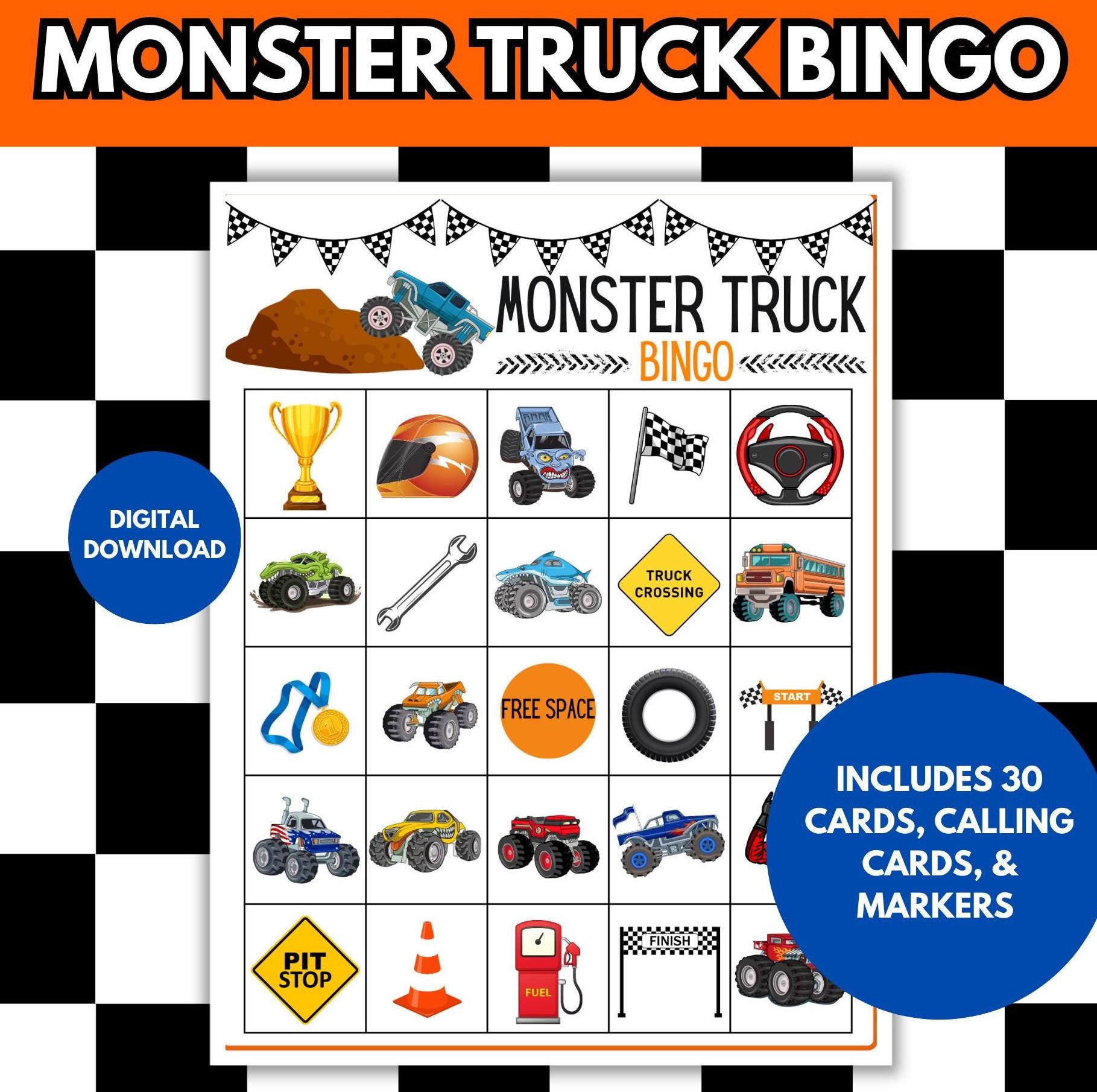 Monster Truck Bingo Birthday Party Game,printable Bingo Game for ...