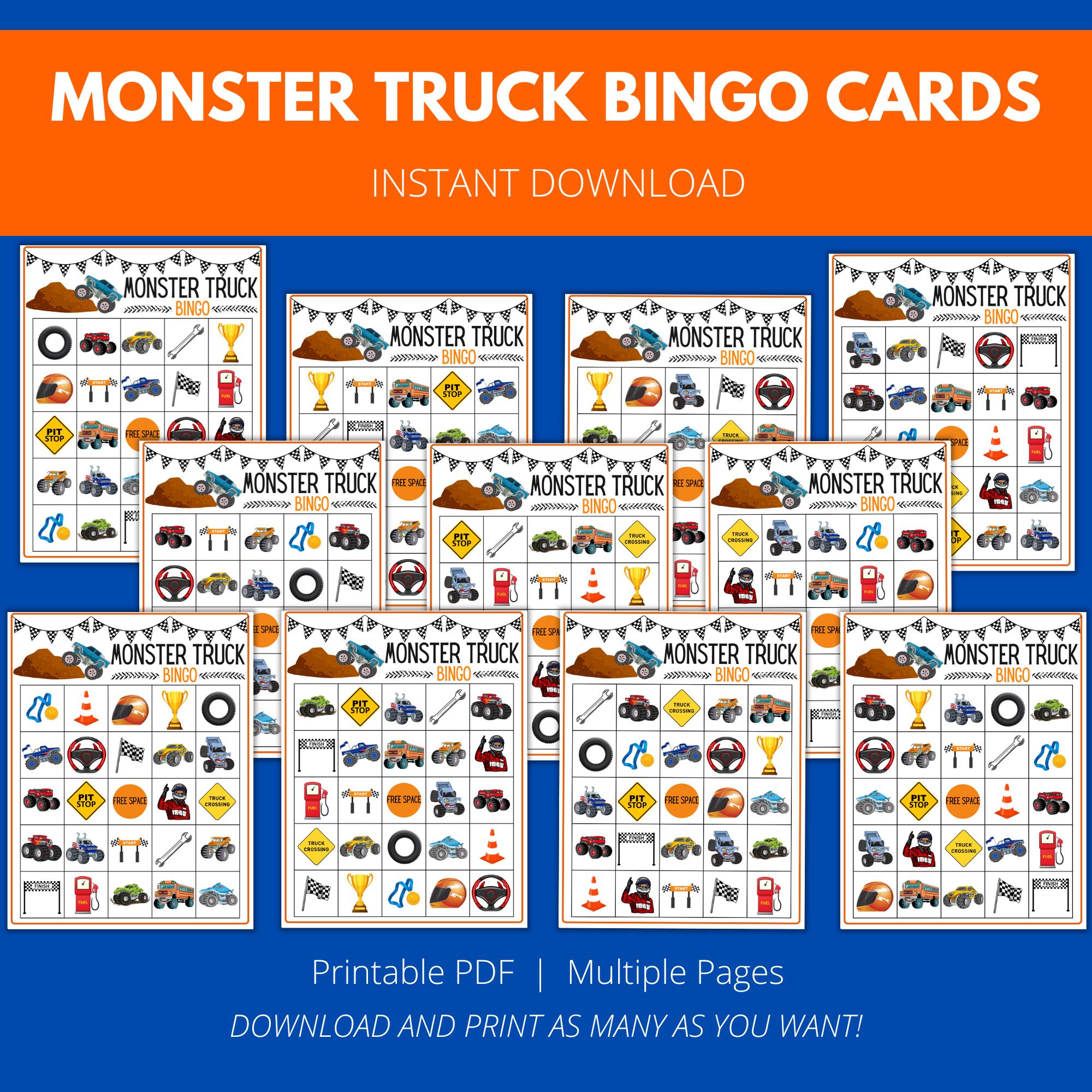 Monster Truck Bingo Birthday Party Game,printable Bingo Game for ...
