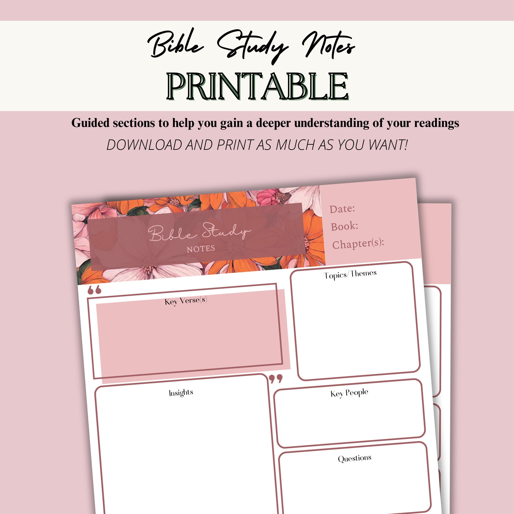 Bible Study Notes Printable, Bible Chapter Summary Template, Printable ...