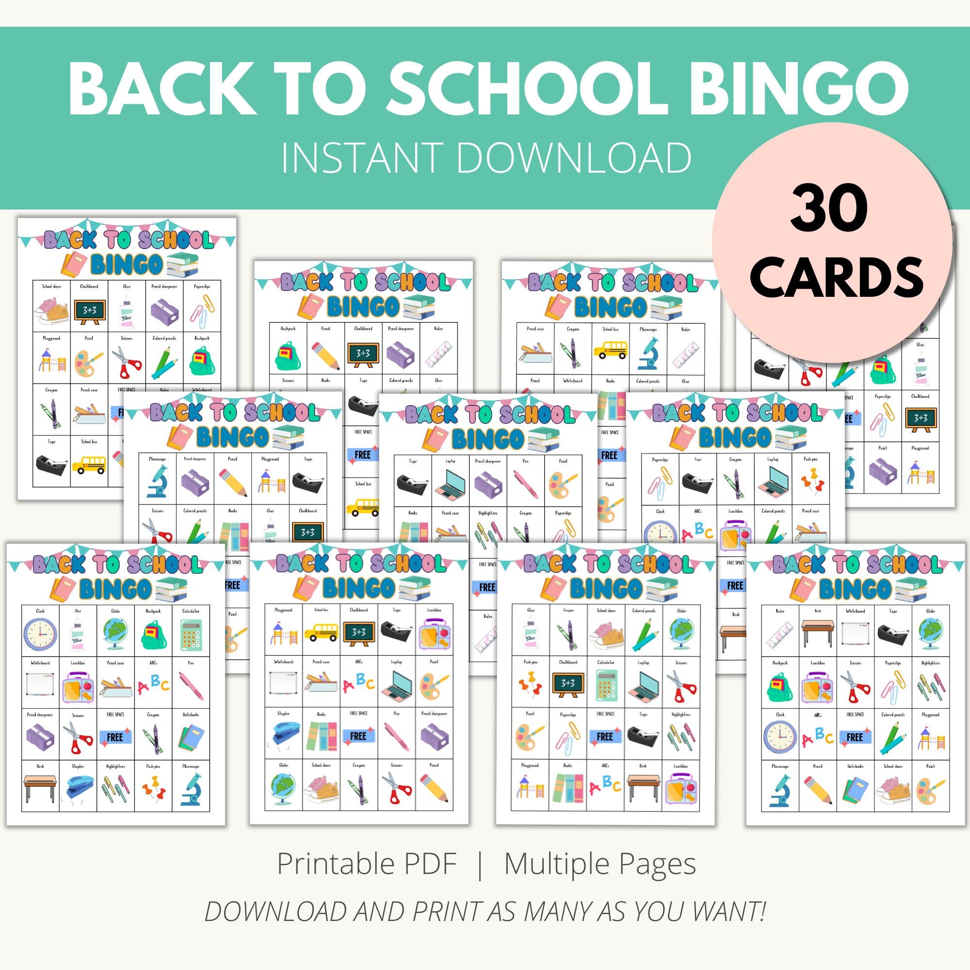 Back to School Bingo Game, 30 Printable Bingo Cards, First Day of ...