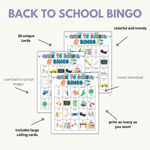 Back to School Bingo Game, 30 Printable Bingo Cards, First Day of ...