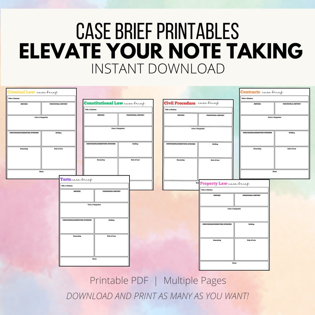 Law School Case Brief Color Coded Printable Bundle, 1L Classes Note ...