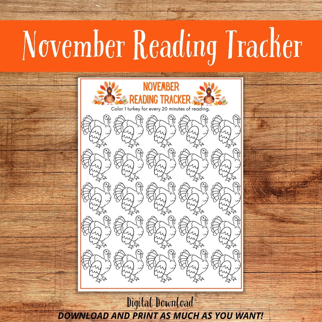 November Reading Tracker for Kids, Thanksgiving Printable, Printable ...