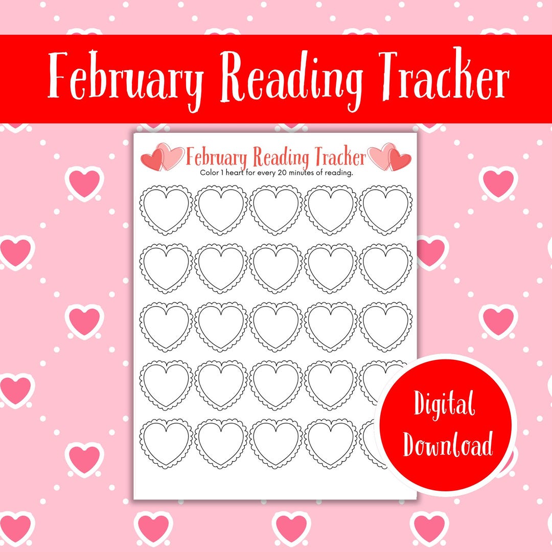 February Reading Tracker for Kids, Valentines Day Printable for Kids ...