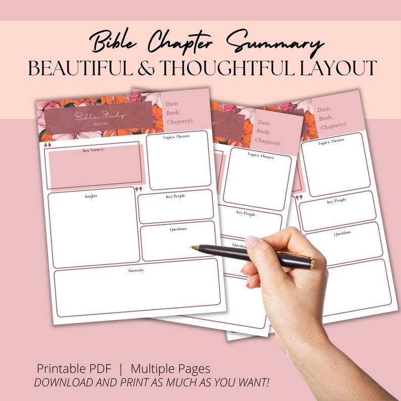 Bible Study Notes Printable, Bible Chapter Summary Template, Printable ...