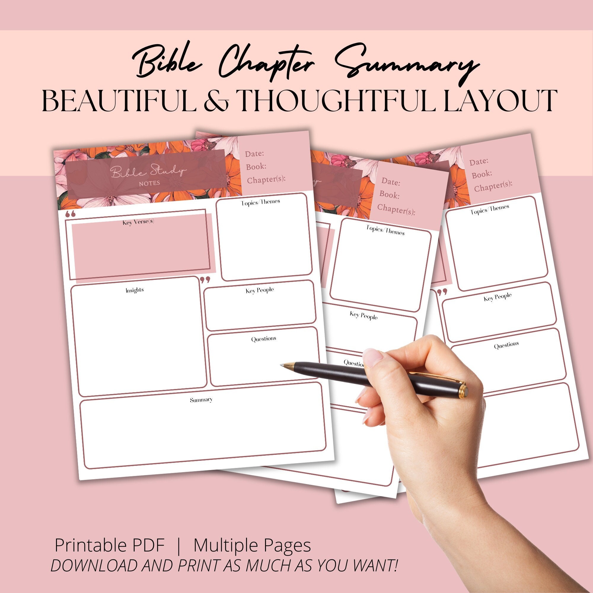 Bible Study Notes Printable, Bible Chapter Summary Template, Printable ...