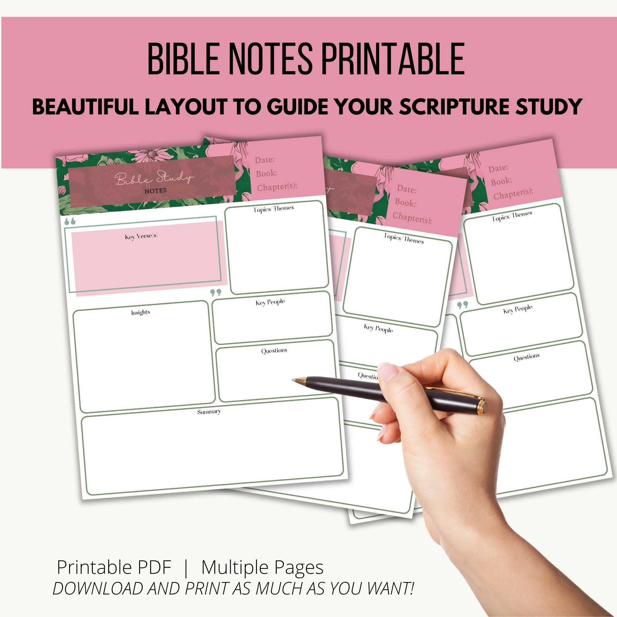 Bible Study Notes Printable, Bible Chapter Summary Template, Printable ...