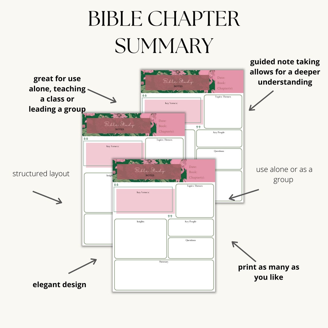 Bible Study Notes Printable, Bible Chapter Summary Template, Printable ...