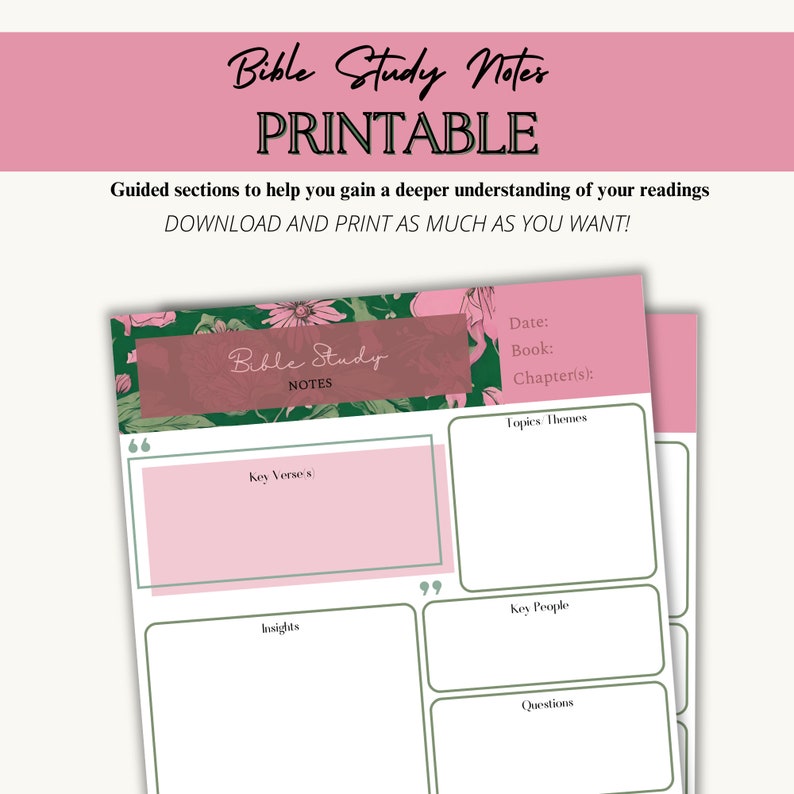 Bible Study Notes Printable, Bible Chapter Summary Template, Printable ...