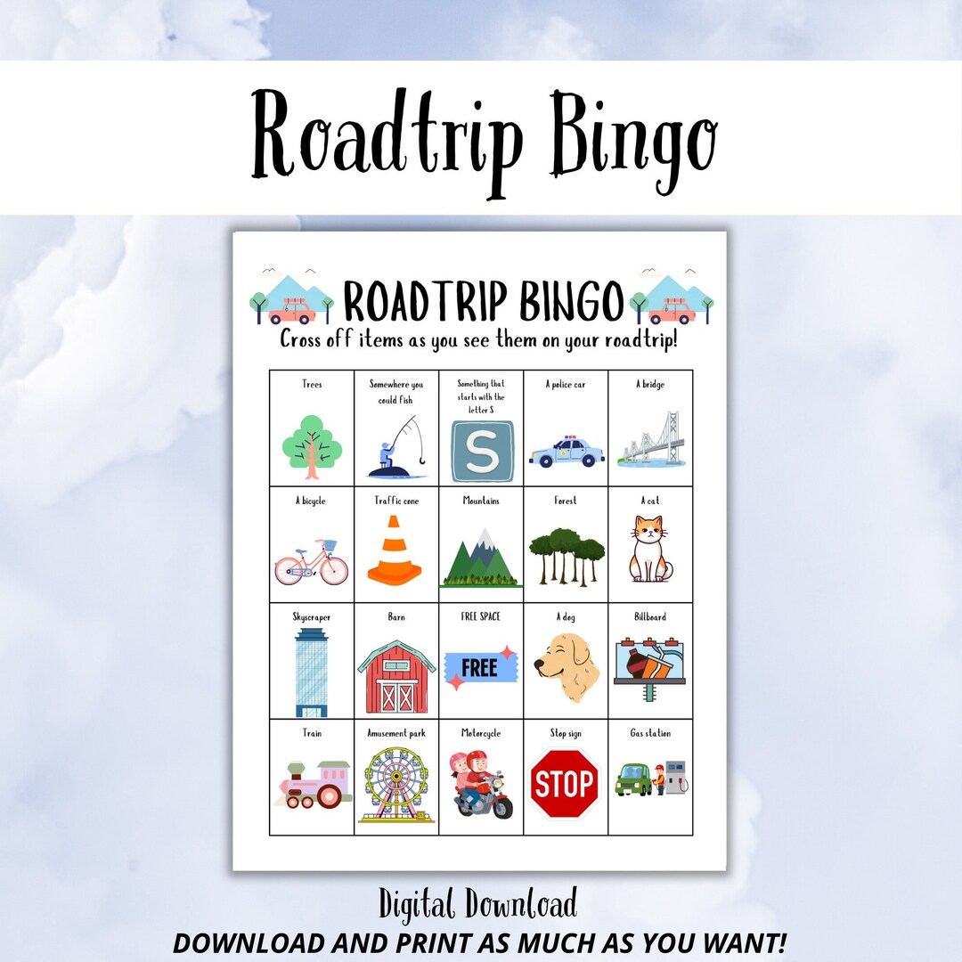 Road Trip Bingo, Printable Bingo Cards, Scavenger Hunt for Kids, Road ...