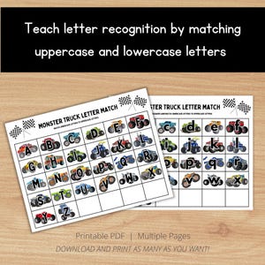 Monster Truck Letter Matching Game, Preschool Monster Truck Printable ...