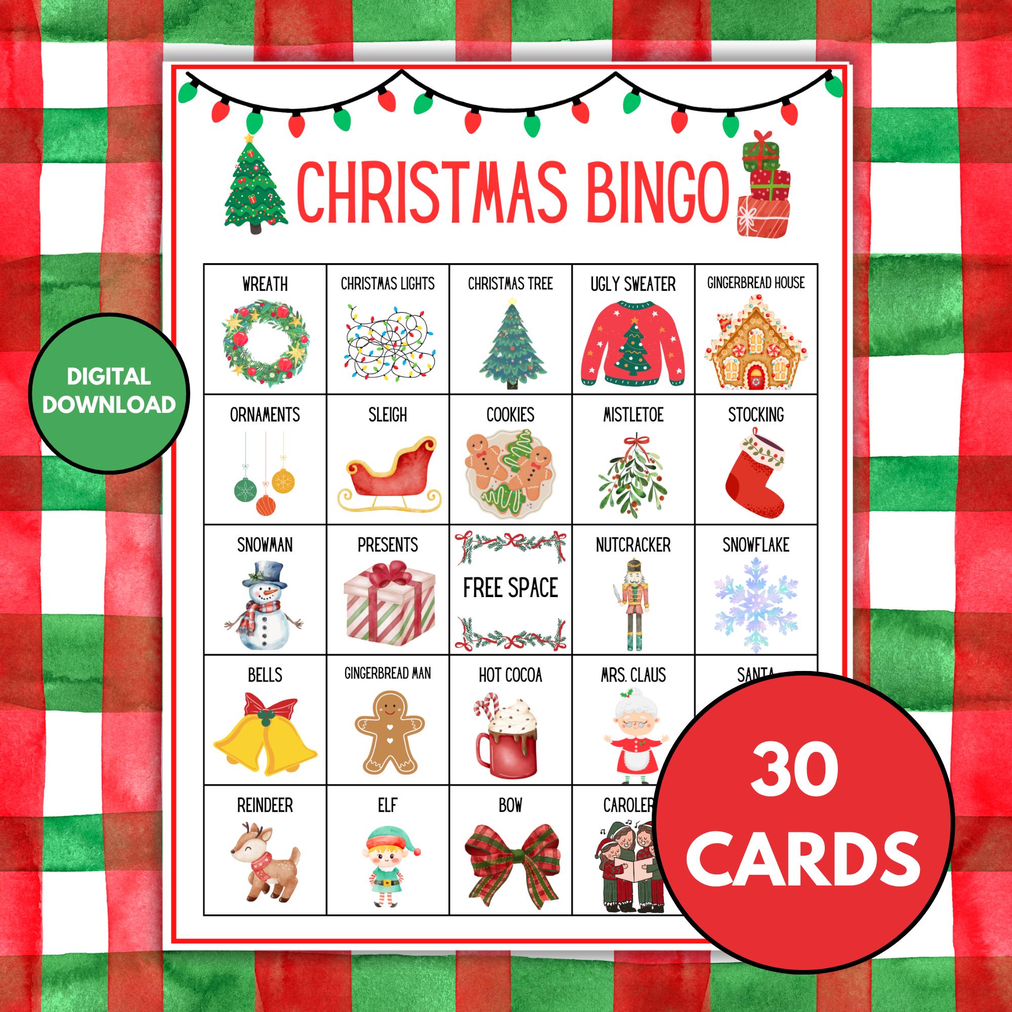 30 Christmas Bingo Cards, Christmas Bingo Game, Fun Christmas Party ...