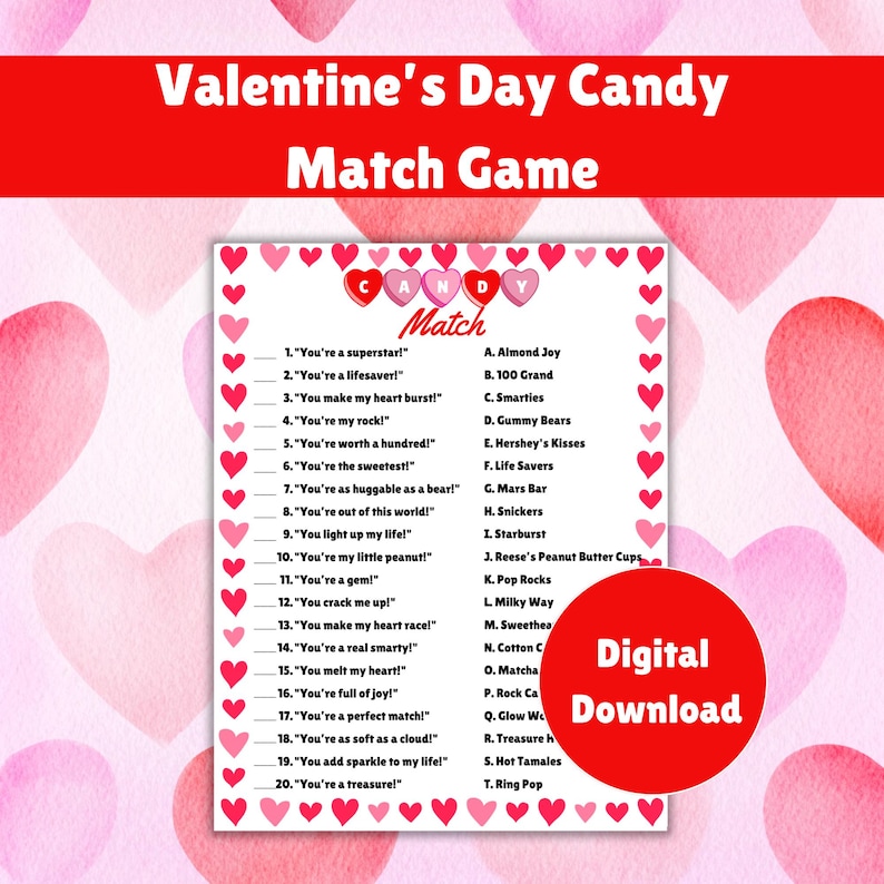 Printable Valentines Day Party Game for Classroom, Work Valentines Day ...