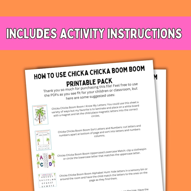 Chicka Chicka Boom Boom Printable Activities Bundle, Preschool ...
