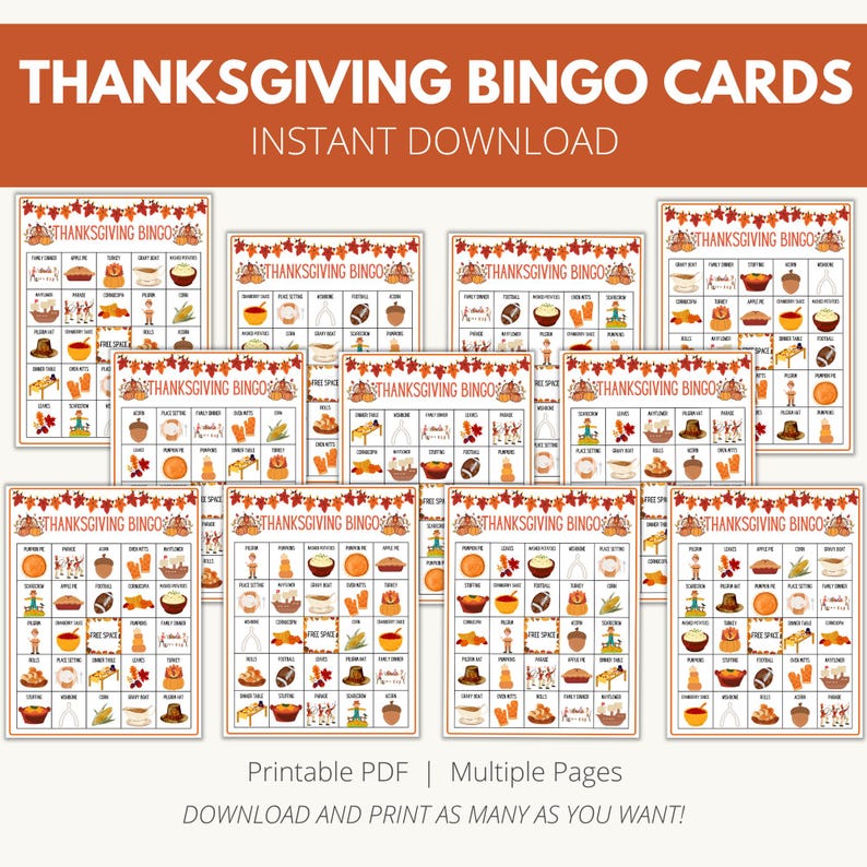 Thanksgiving Bingo Cards,30 Thanksgiving Bingo Cards,thanksgiving Game ...
