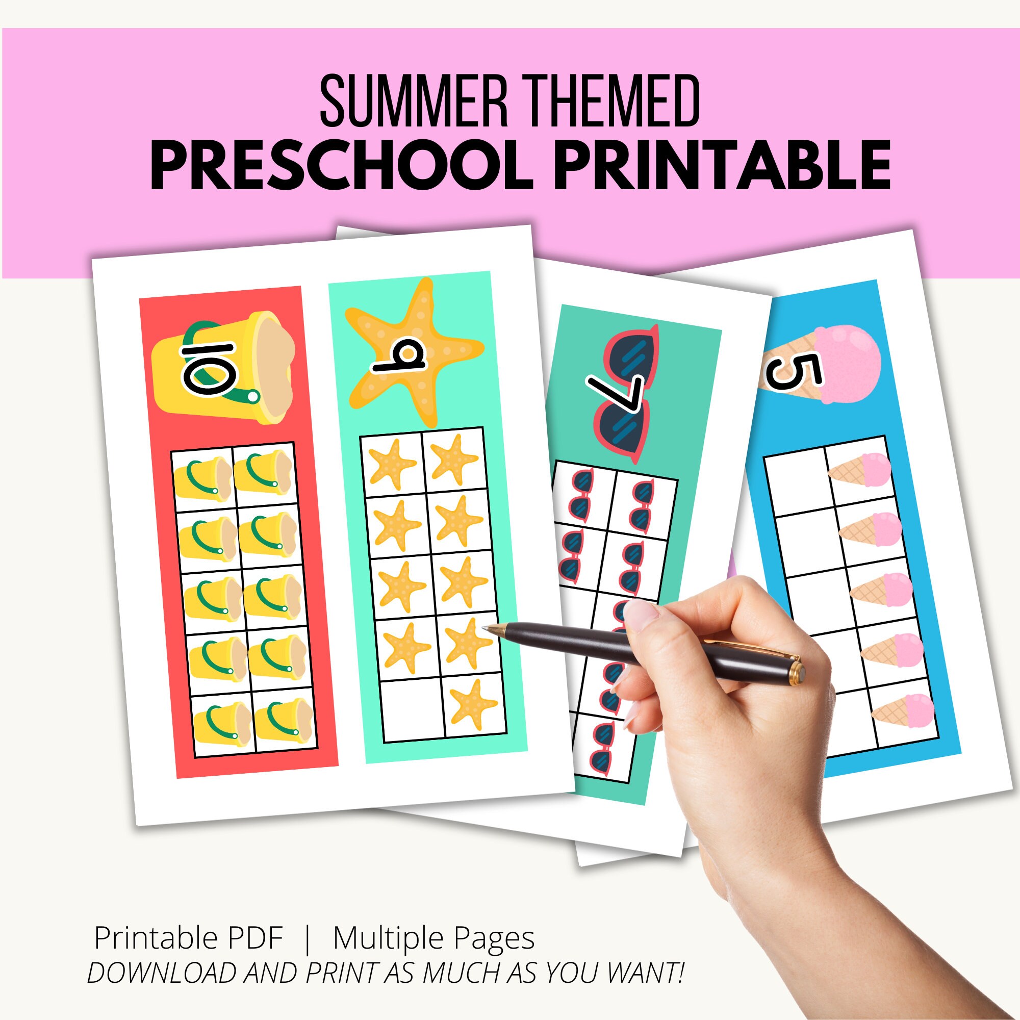 Printable Summer Themed Counting Activity for Preschoolers, Counting ...