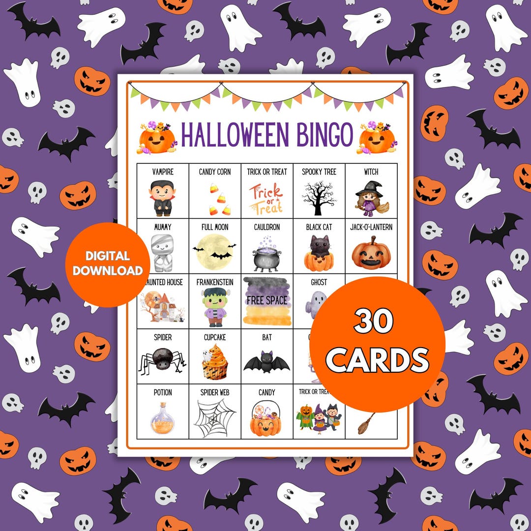 Halloween Bingo, 30 Halloween Bingo Cards, Halloween Games, Kids ...