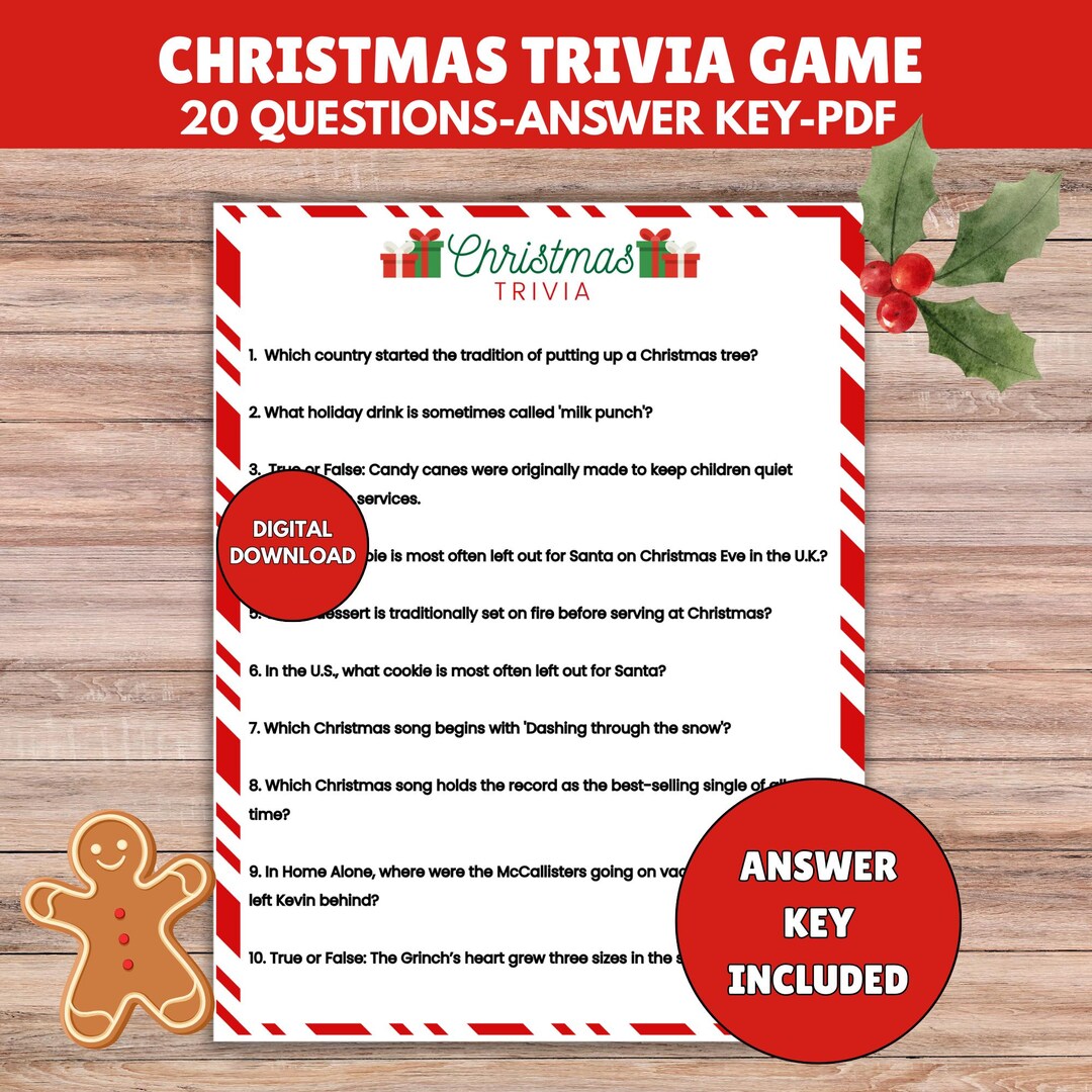 Christmas Trivia Game Printable, Holiday Party Game for Adults & Kids ...